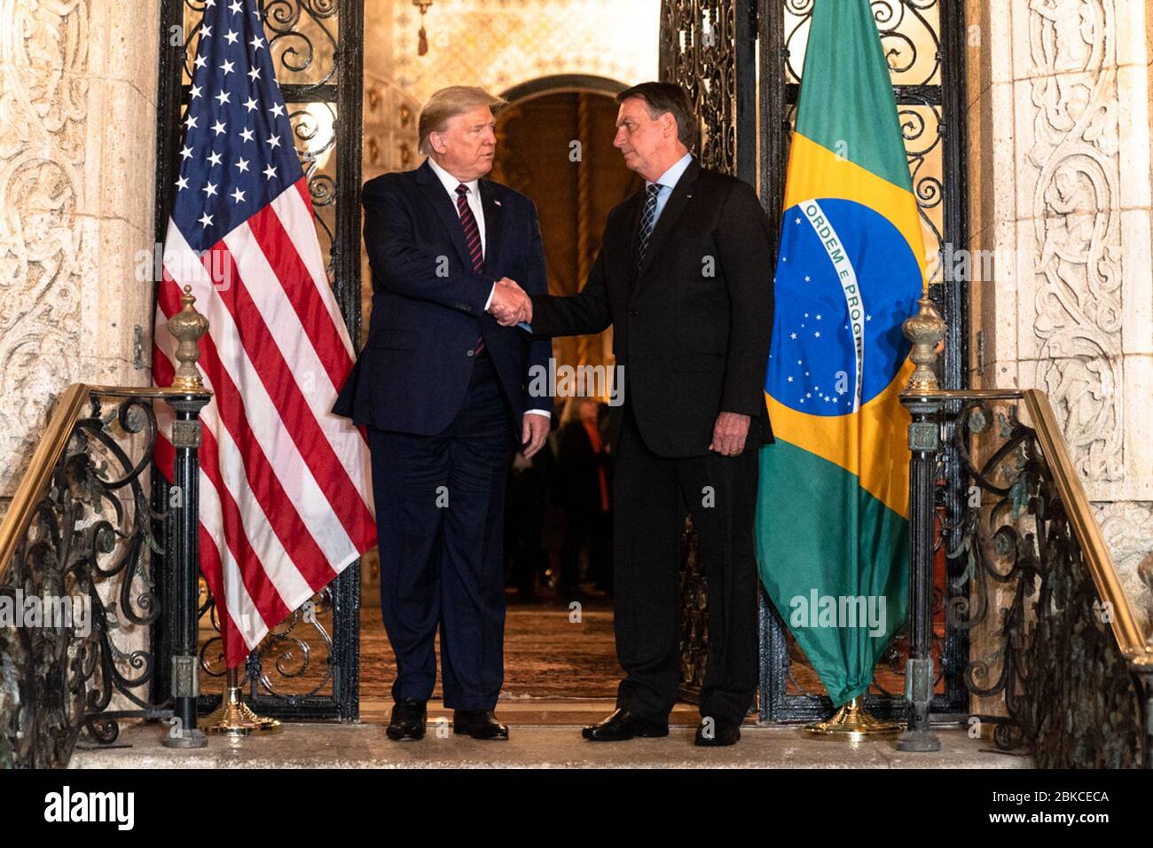 President Donald J. Trump greets Brazil’s President Jair Bolsonaro ...