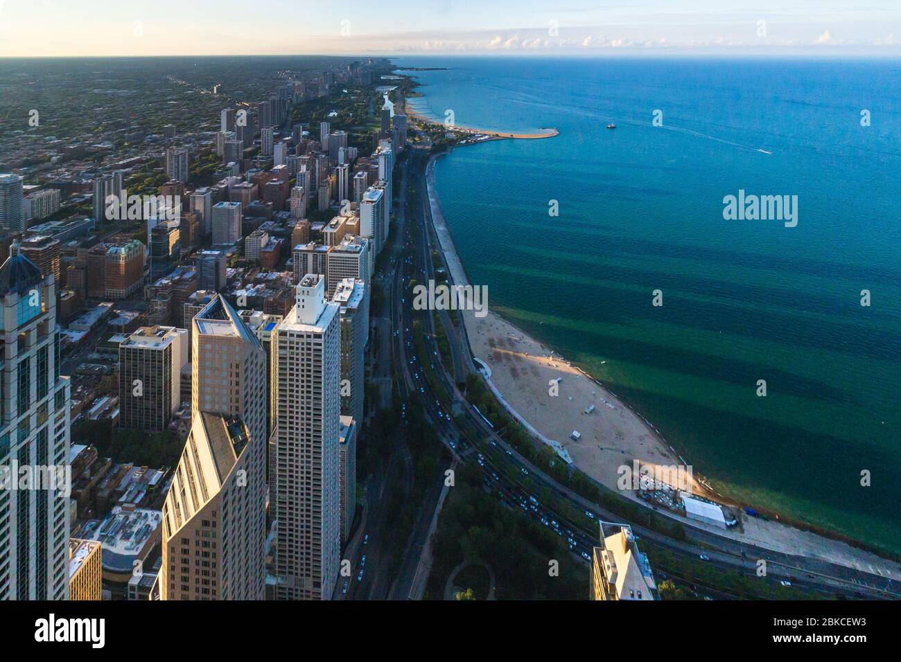 Chicago skyscrapers at sunset, aerial view, United States Stock Photo ...