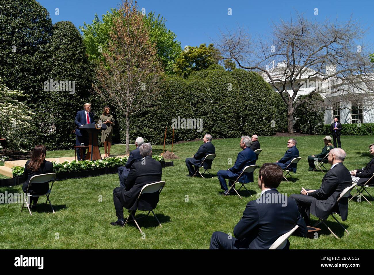 President Donald J. Trump, joined by First Lady Melania Trump, delivers ...