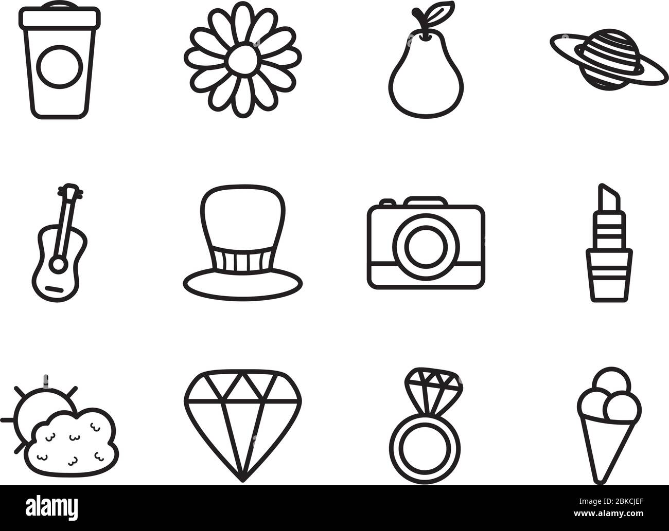 flower and stuffs icon set over white background, line style, vector ...