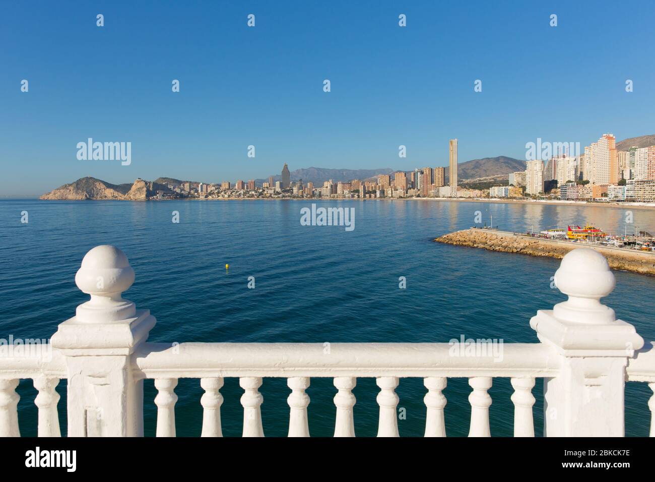 Benidorm Spain blue sea view to Poniente beach from the viewpoint in old town Costa Blanca Stock ...