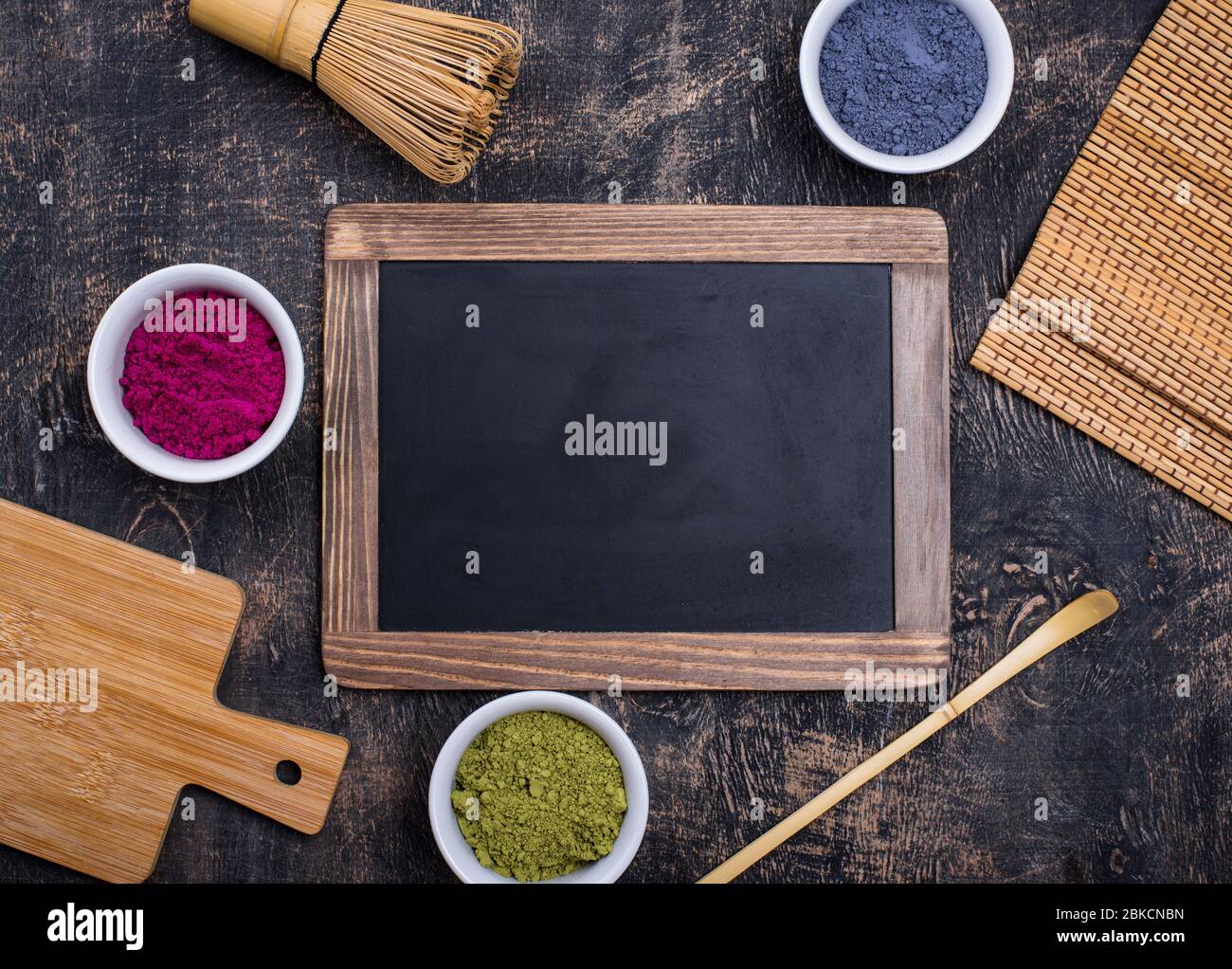 Green, blue and pink matcha powder Stock Photo - Alamy