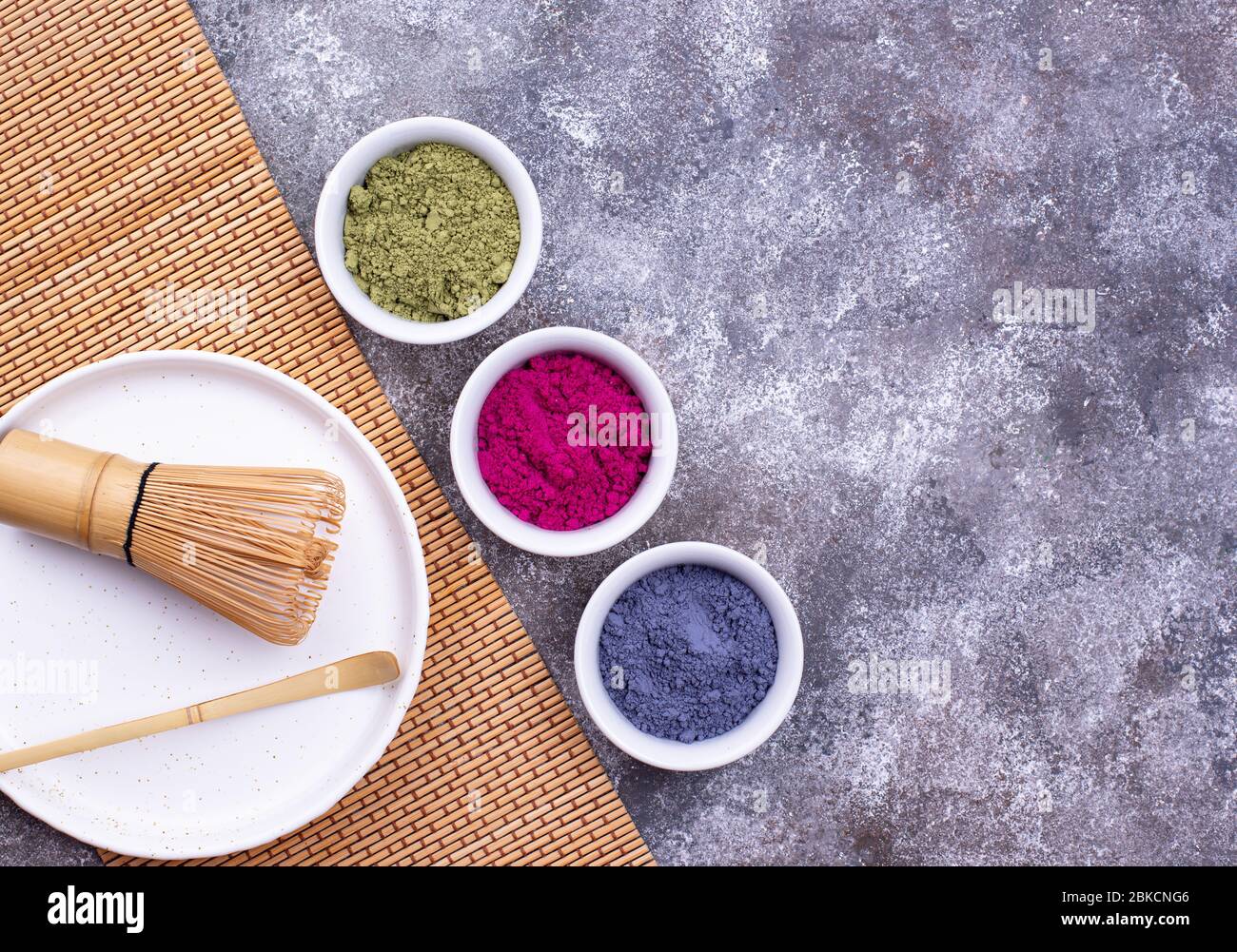 Green, blue and pink matcha powder Stock Photo - Alamy