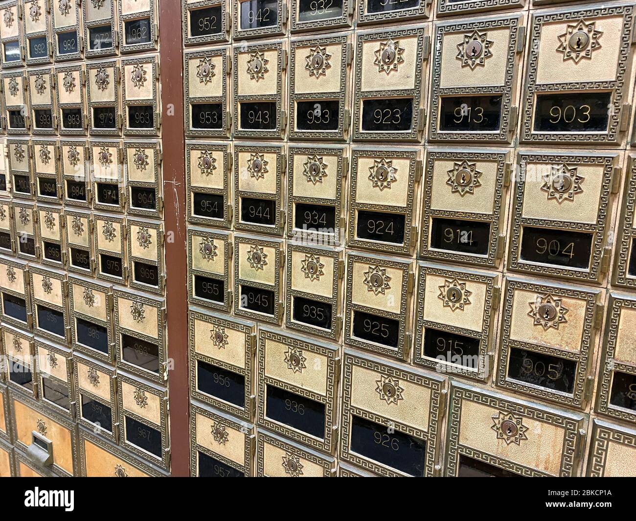 An indoor row of vintage post boxes Stock Photo - Alamy