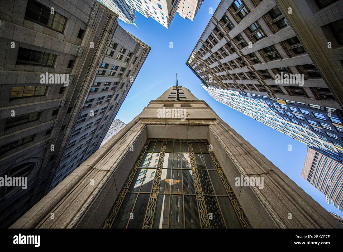 New York, N.Y/USA – 2nd May 2020: Looking up at buildings on Exchange ...