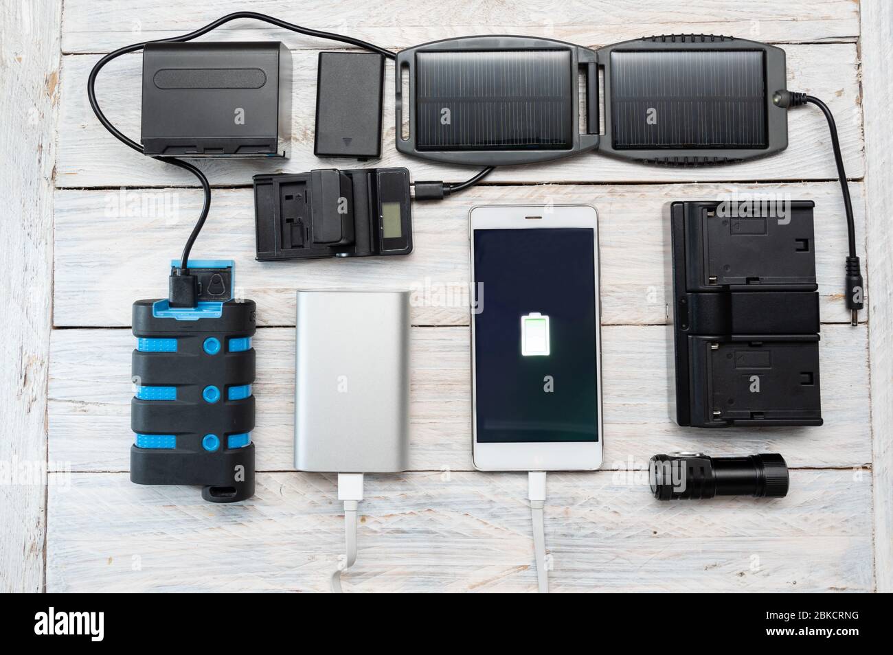 Lots of diverse mobile charging devices. Mobile electric power. Battery ...