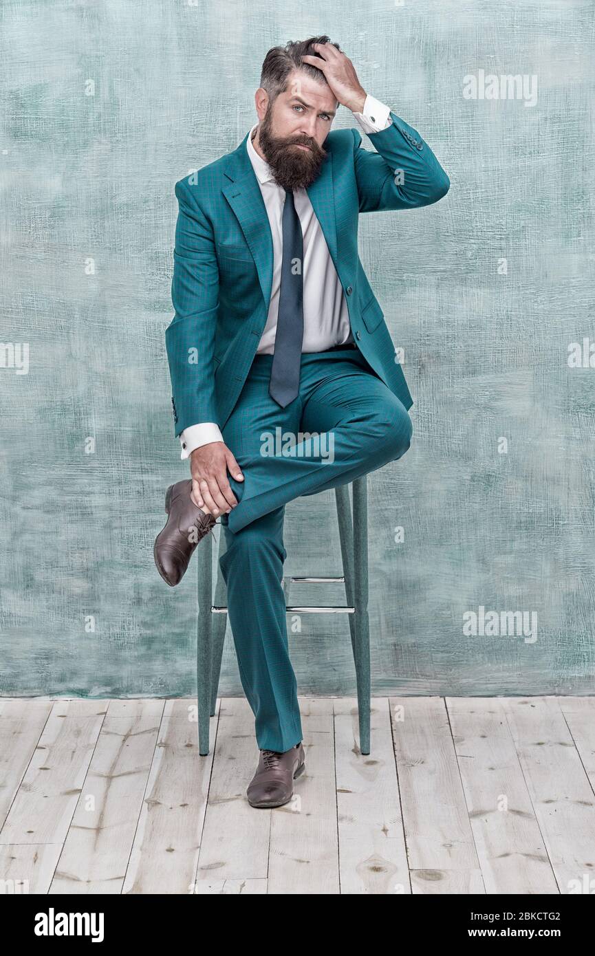 Business meeting. Formal event. Man with beard and mustache confident ...