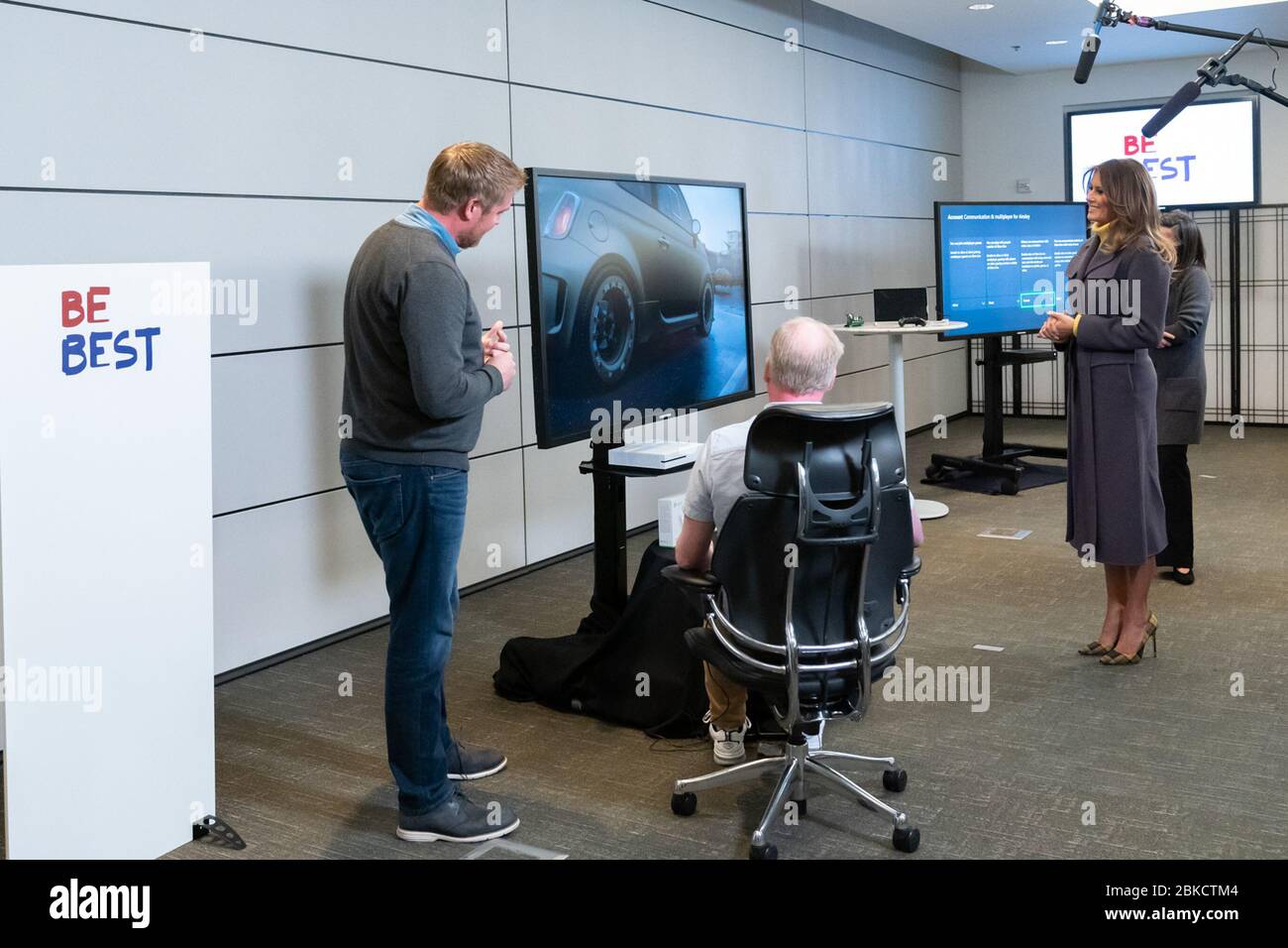 First Lady Melania Trump listens to a presentation on the Xbox adaptive ...
