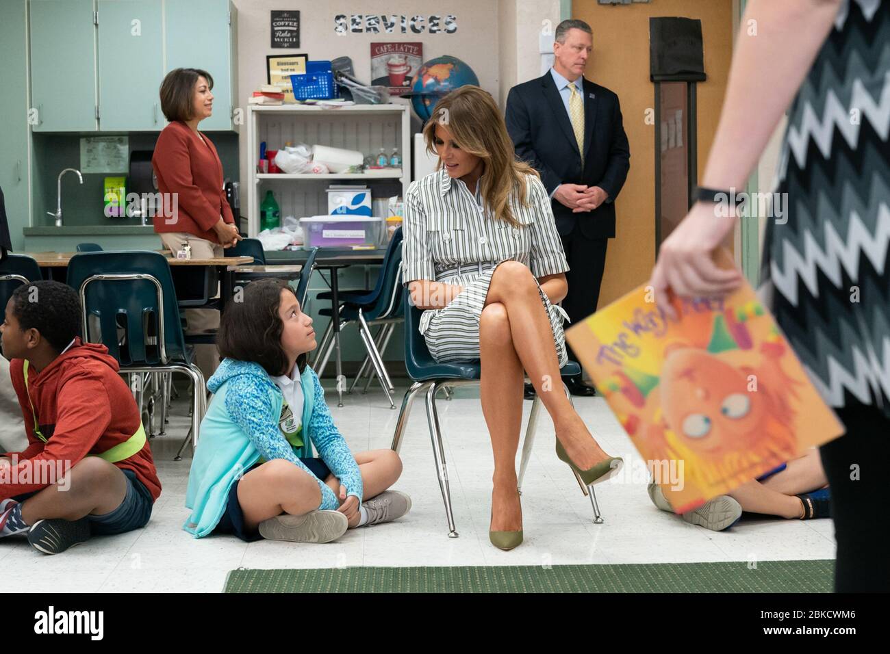 First Lady Melania Trump visits with students in a 5th grade classroom ...