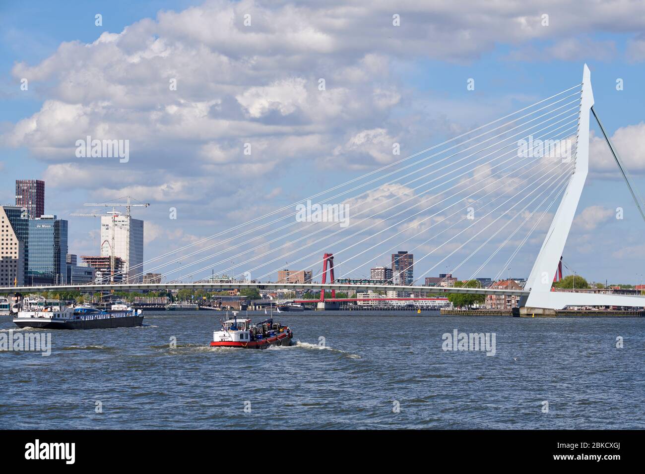 Navigation on the Nieuwe Waterweg in Rotterdam near the Erasmusbrug ...