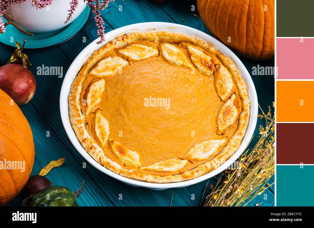 Autumn thanksgiving color swatch with pumpkin pie Stock Photo - Alamy