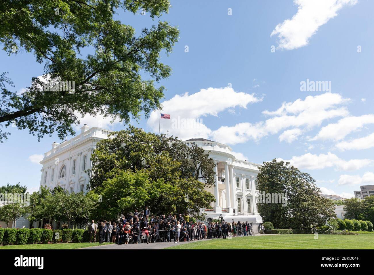 On May 14, 2019, members of the White House press corps waited along ...