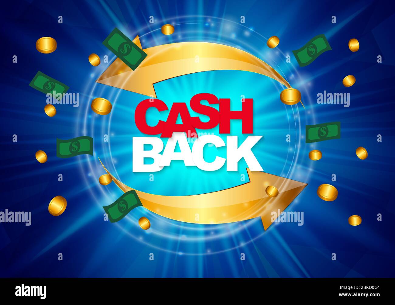 Money cashback poster with gold dollar coins. Vector illustration Stock ...