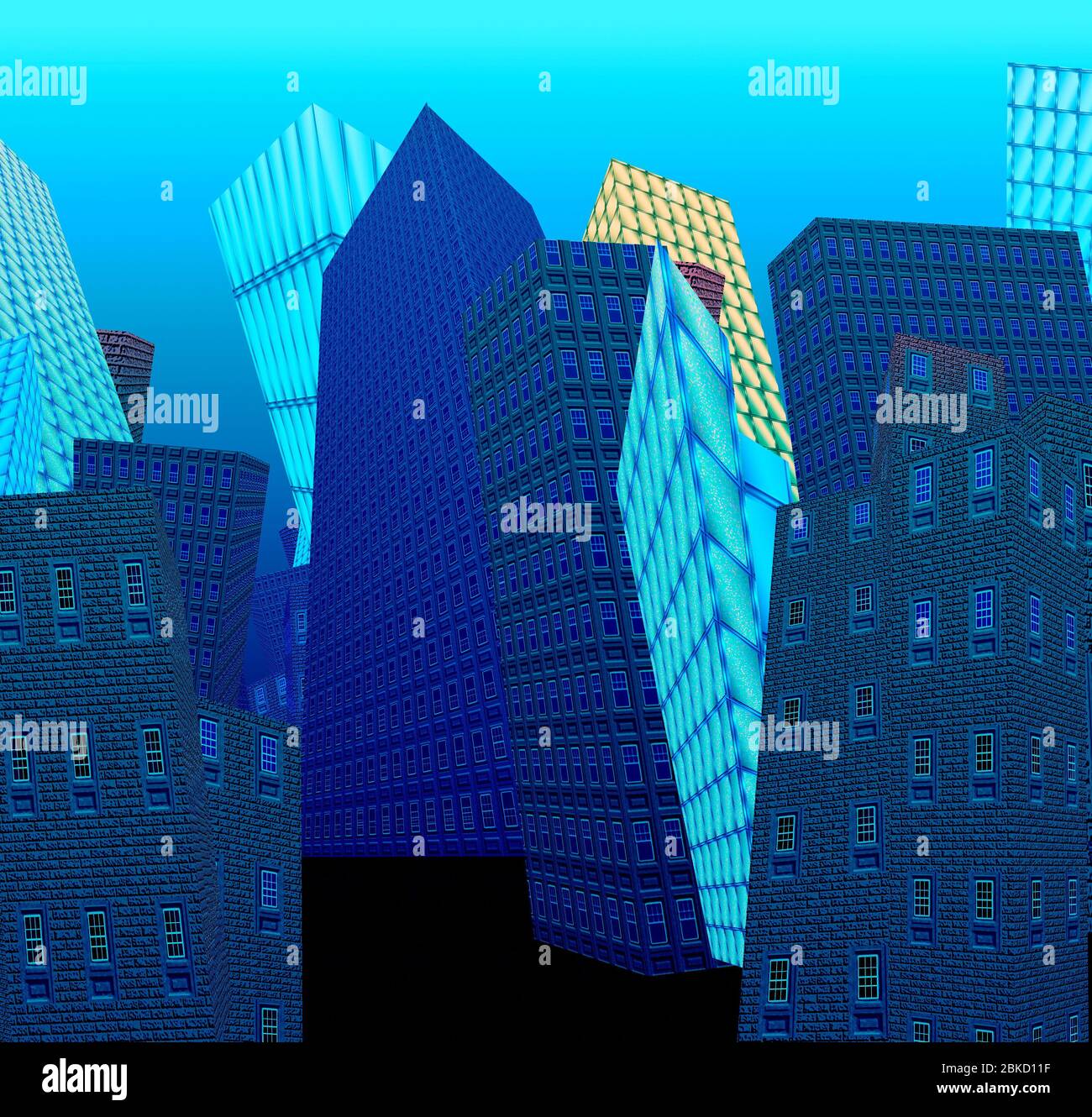 Surreal city. Tilted houses in cartoon style Stock Photo - Alamy