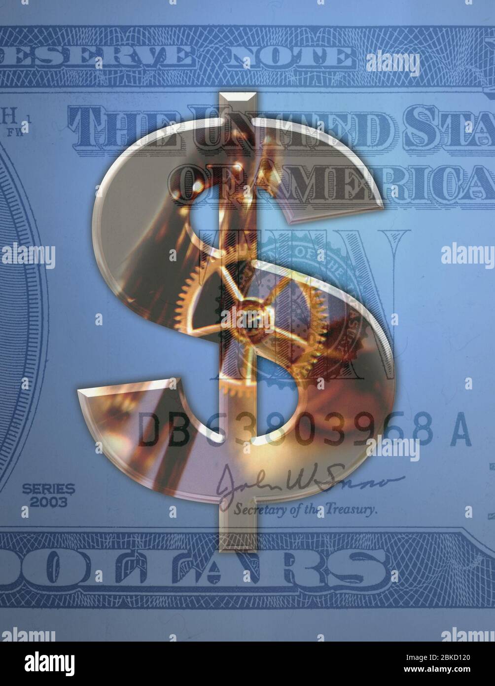 Dollar sign with cog wheels on banknote background Stock Photo - Alamy