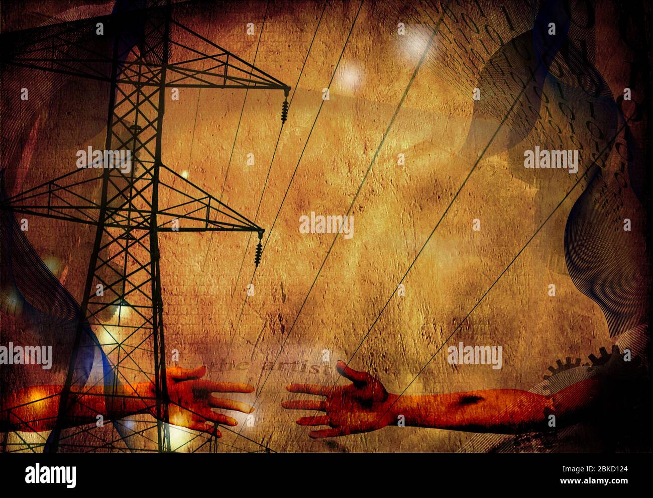 High voltage poles and human hands Stock Photo - Alamy
