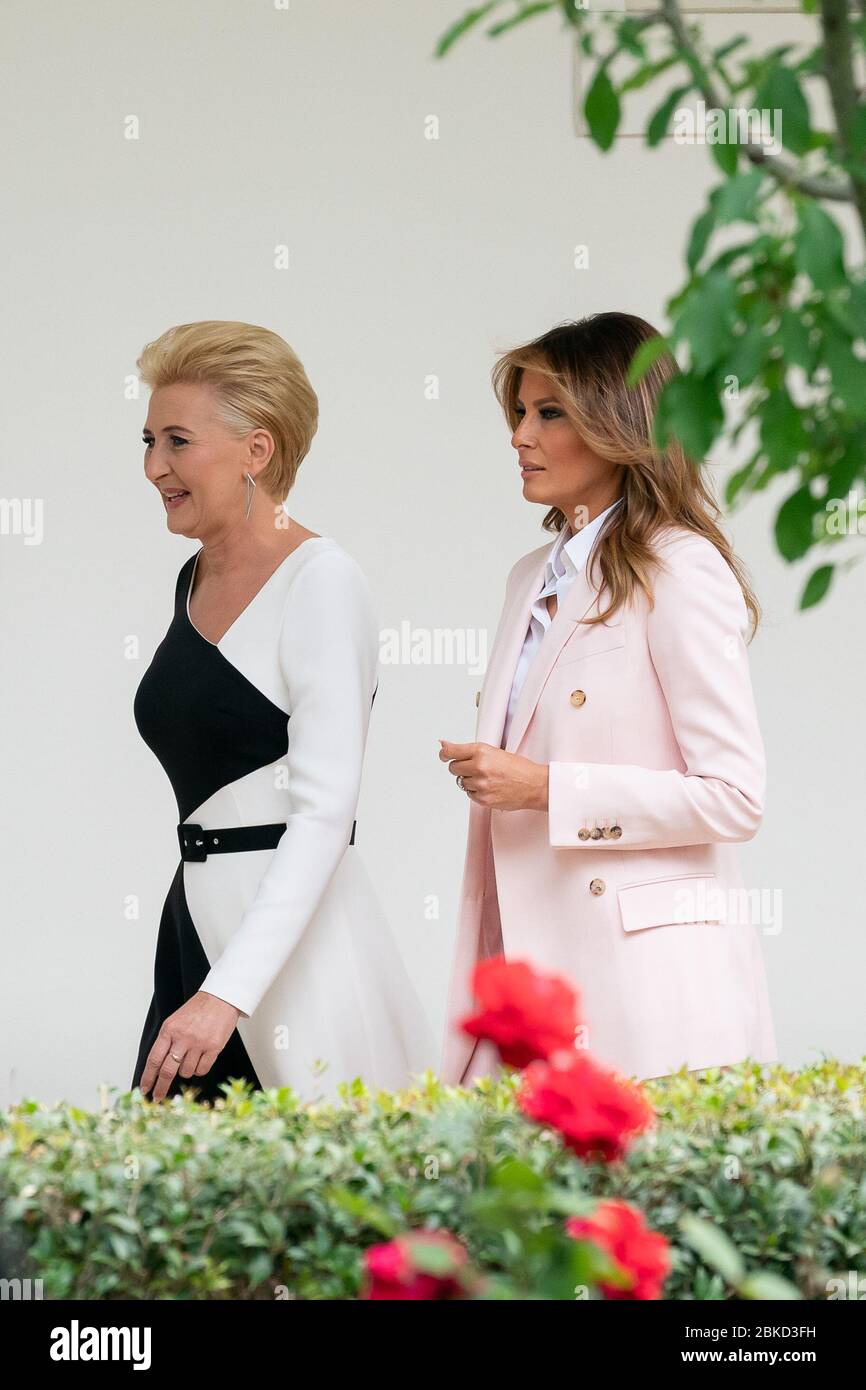 First Lady Melania Trump walks along the West Wing Colonnade of the ...