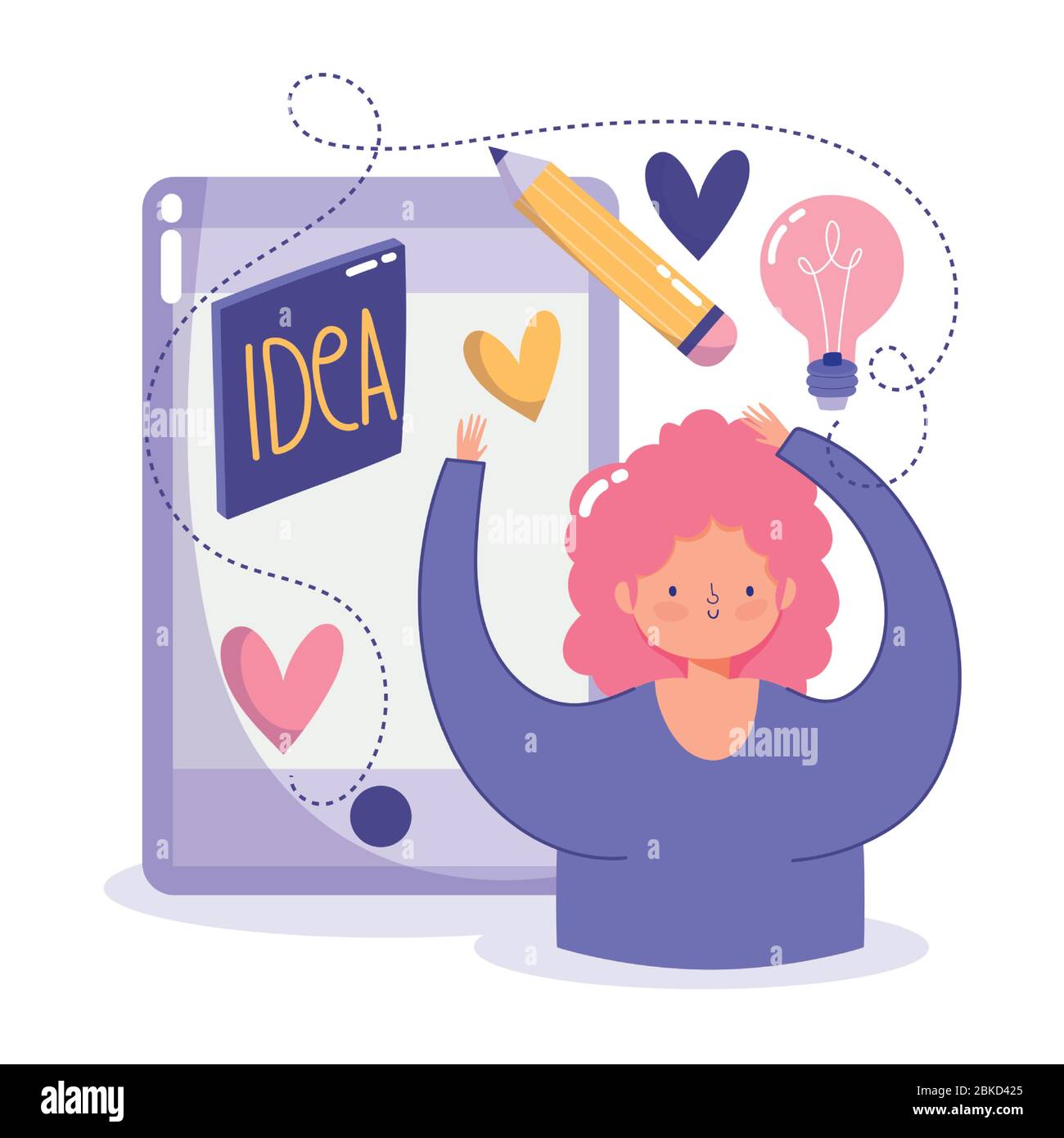 people creativity technology, girl smartphone idea pencil light bulb ...