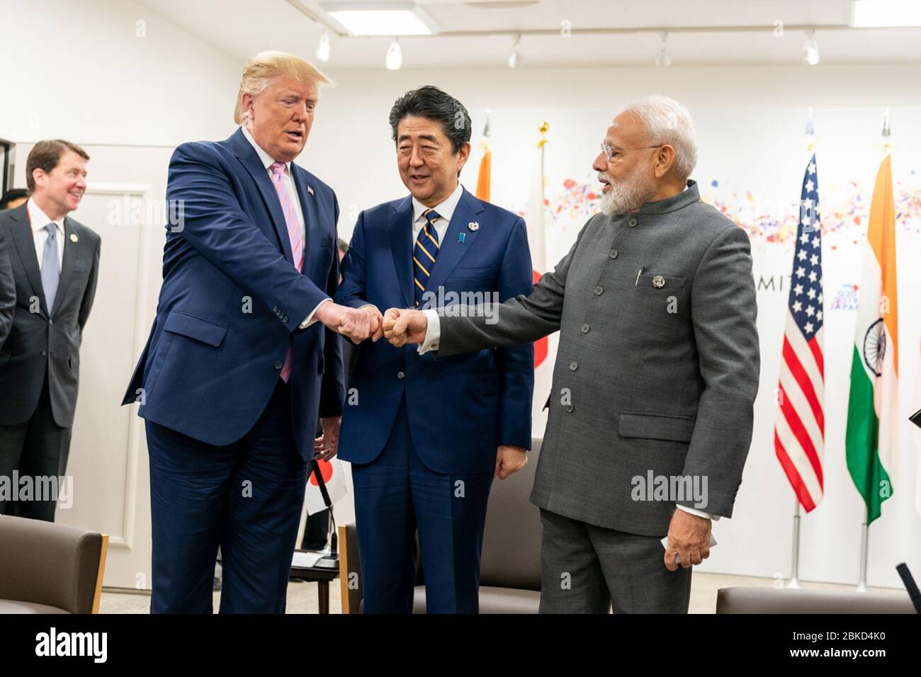 President Donald J. Trump participates in a trilateral meeting with ...