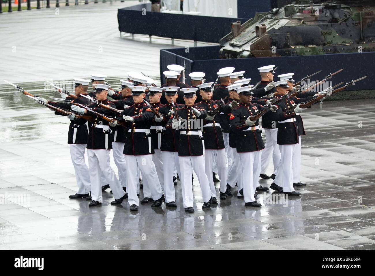 Members of the U.S. Marine Corps Silent Drill Platoon march in ...