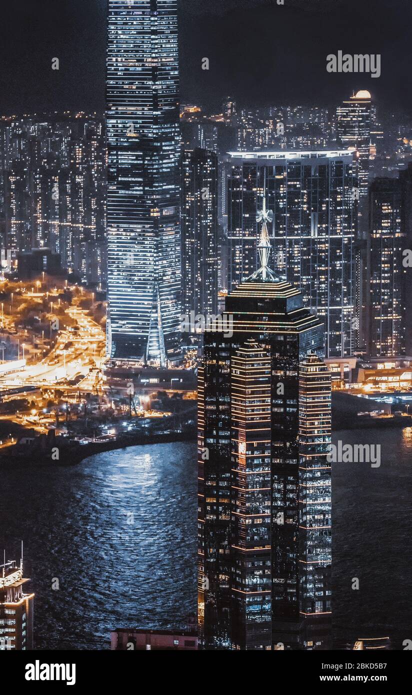 Fantastic view on Hong Kong - skyscrapers from Peak . Night scape on ...