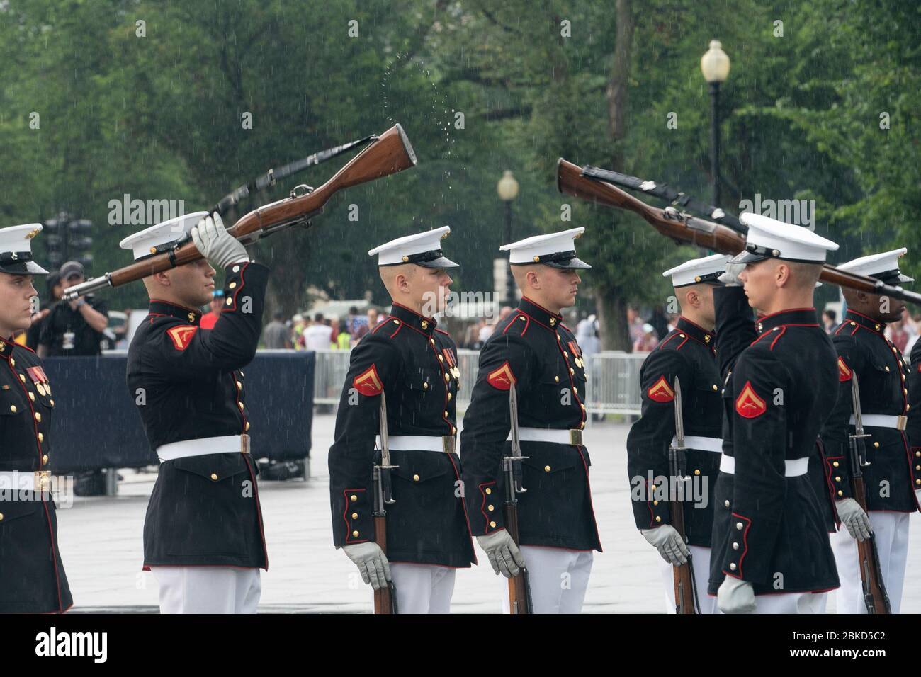 On July 4, 2019, the U.S. Marine Corps Silent Drill Platoon performed ...