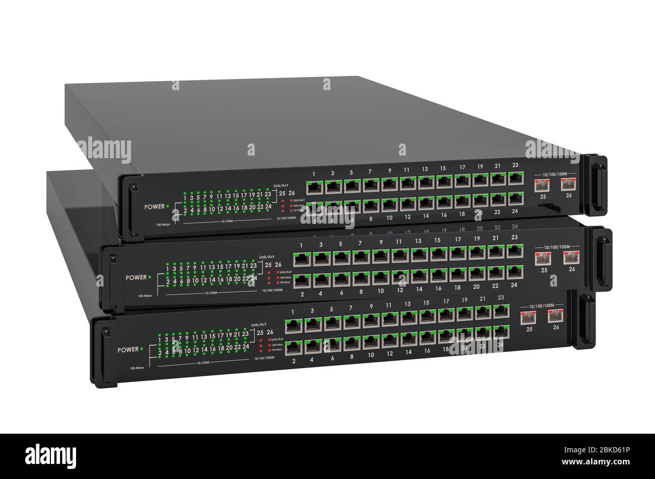 Ethernet switch, blades. Network Hubs. 3D rendering isolated on white ...