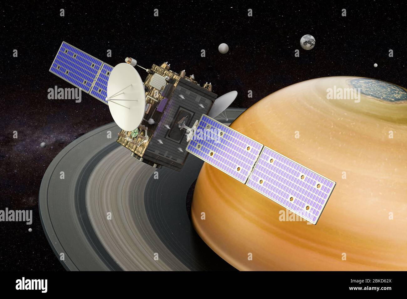 Space probe orbiting Saturn, 3D rendering Stock Photo - Alamy