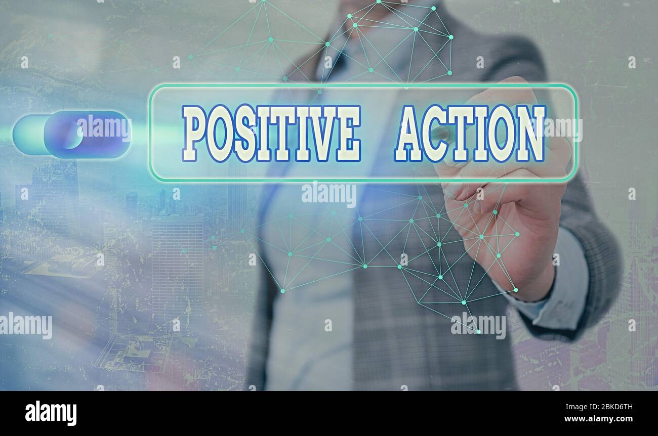 Writing note showing Positive Action. Business concept for doing good ...