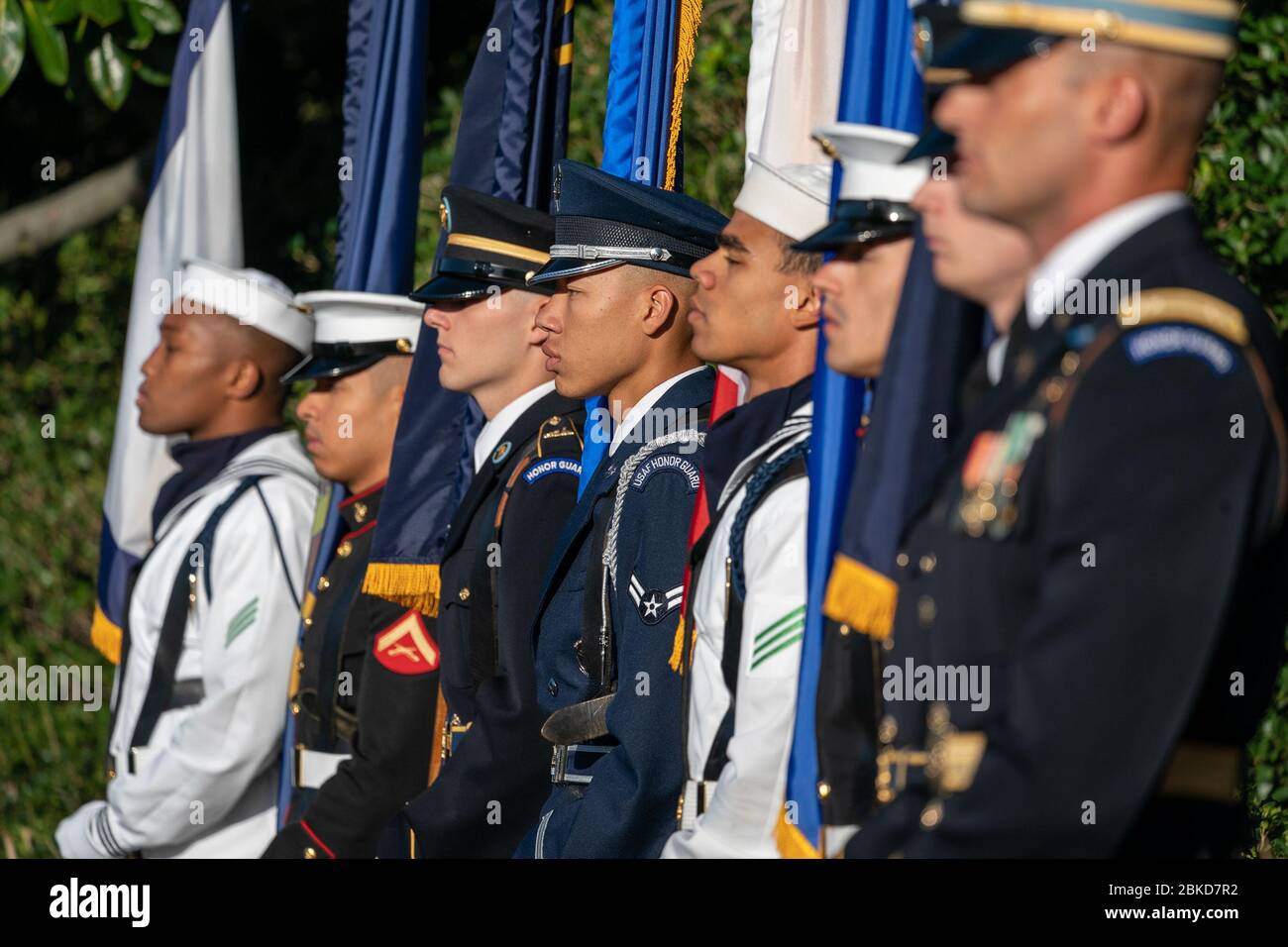 On September 20, 2019, military personnel holding flags line the South ...