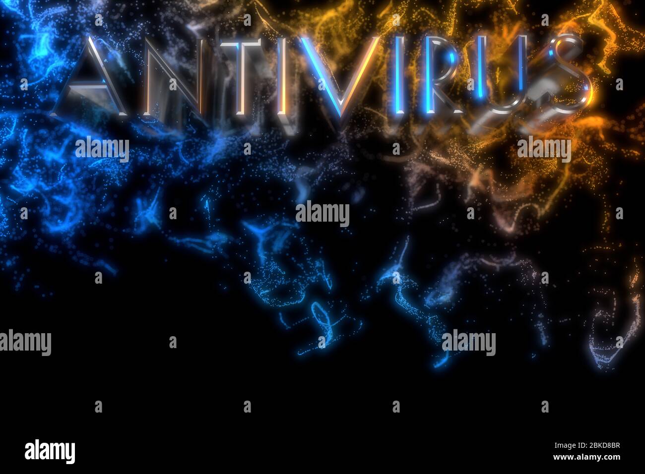 Antivirus text about Coronavirus COVID-19. Made by steel and flying ...