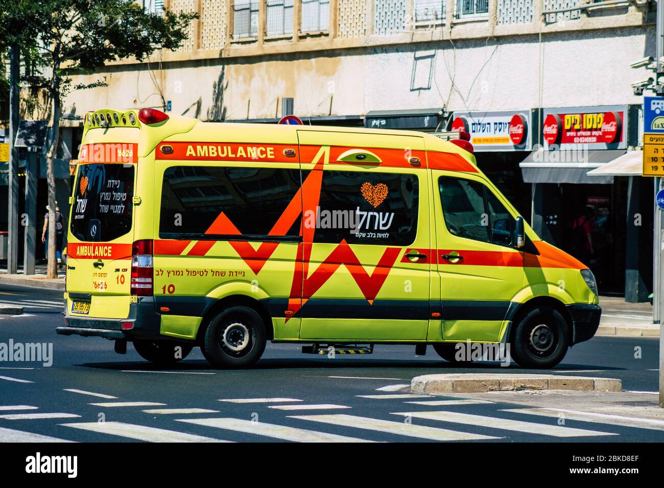 Tel Aviv Israel August 20, 2019 View of a Israeli ambulance rolling in ...