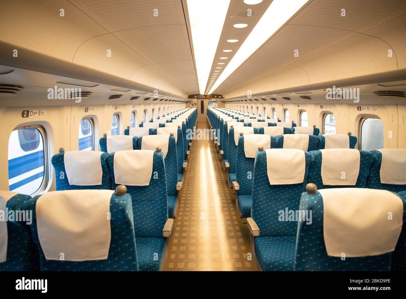 Shinkansen bullet train seats are seen empty at JR Tokyo Station during ...