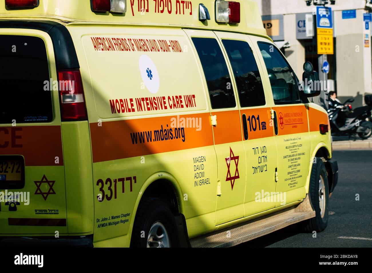Tel Aviv Israel December 30, 2019 View of a Israeli ambulance rolling ...