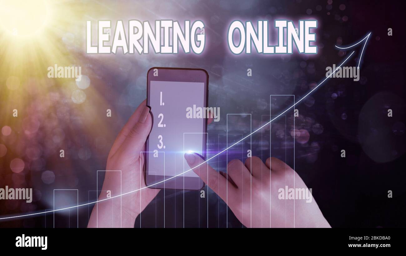 Text sign showing Learning Online. Business photo text Learn something ...