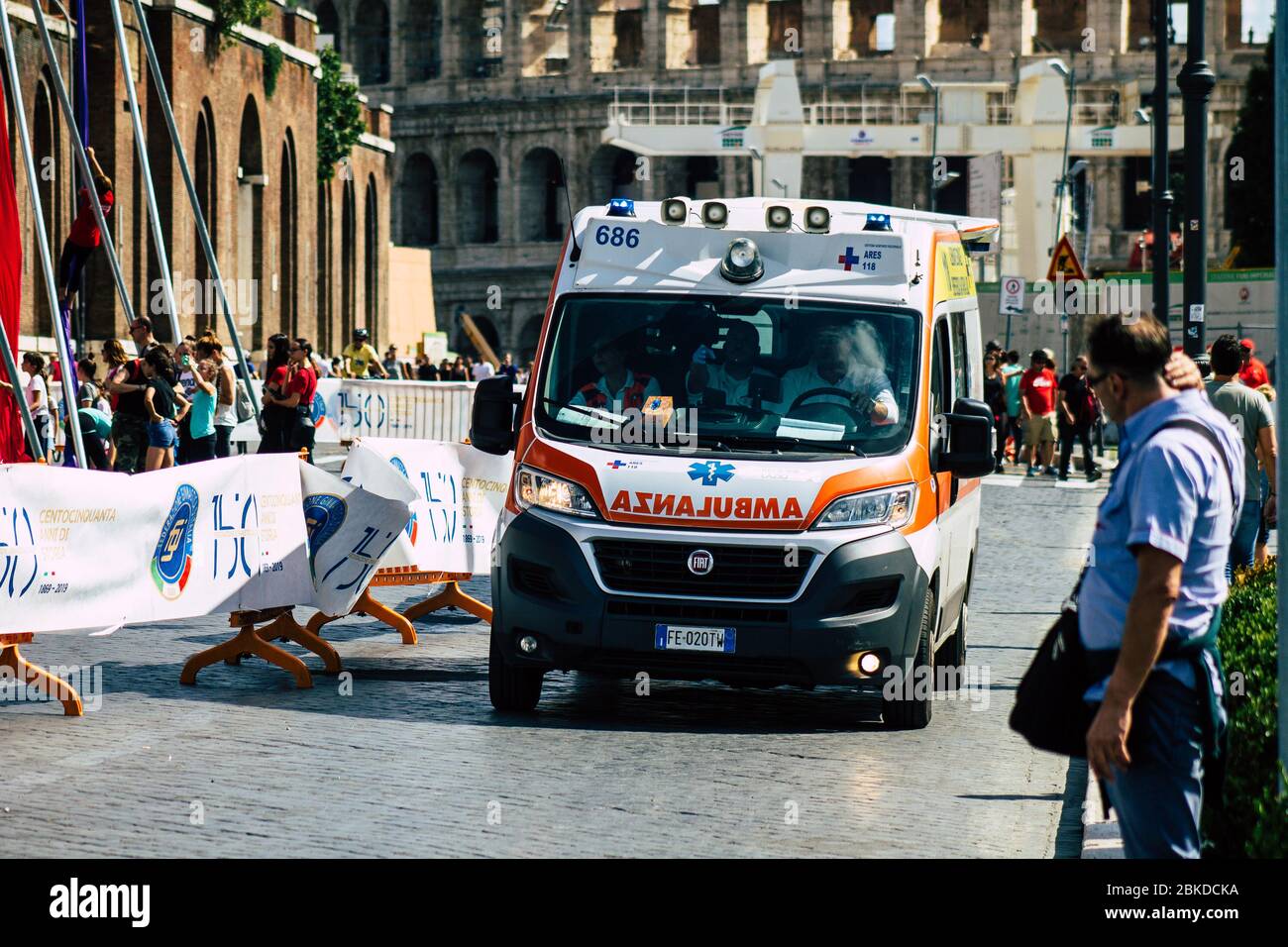 Rome Italy September 29, 2019 View of a Italian ambulance driving ...