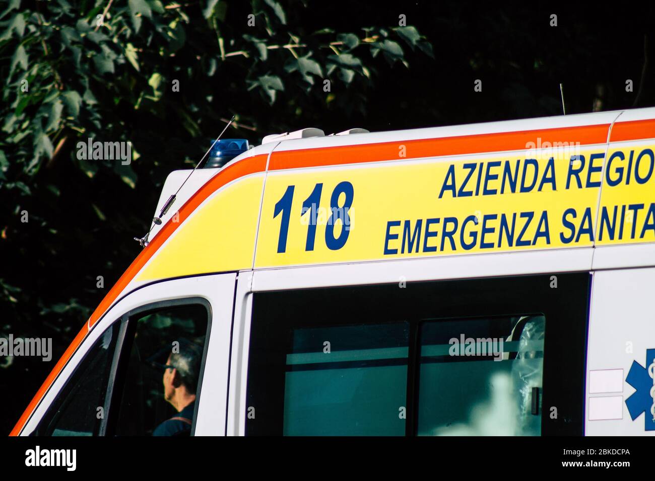 Rome Italy September 29, 2019 View of a Italian ambulance parked in the ...