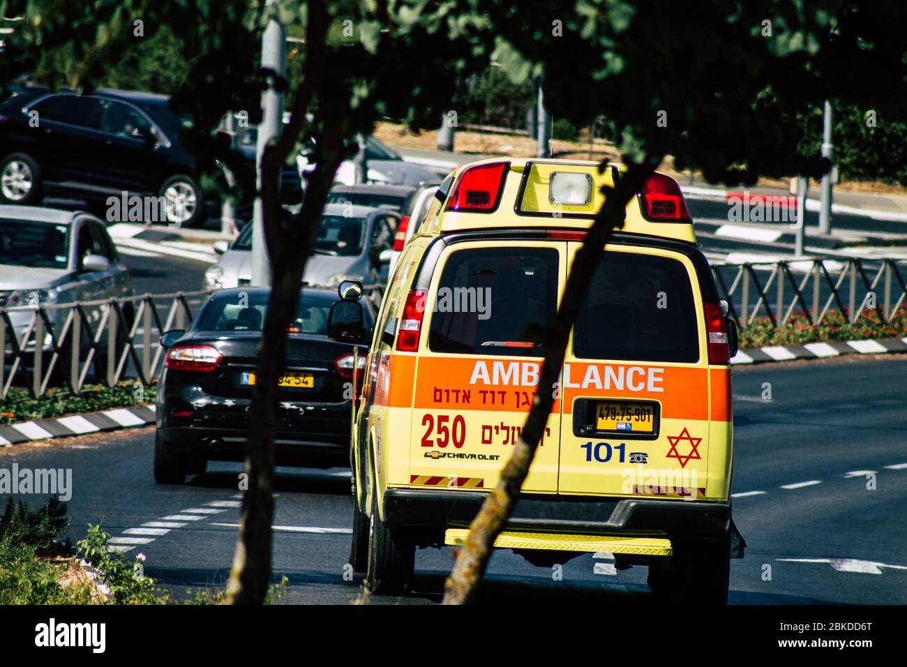 Jerusalem Israel June 24, 2019 View of a Israeli ambulance rolling in ...