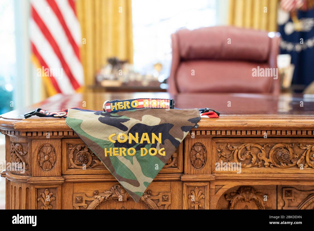 President Donald J. Trump welcomes Conan, the military working dog, to ...