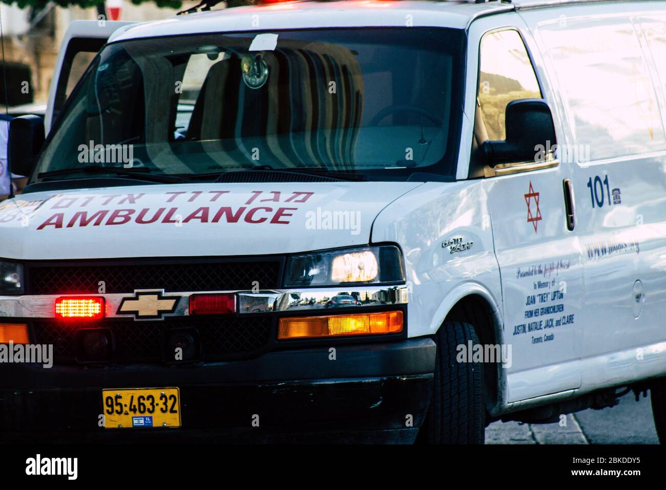 Jerusalem Israel June 19, 2019 View of a Israeli ambulance rolling in ...