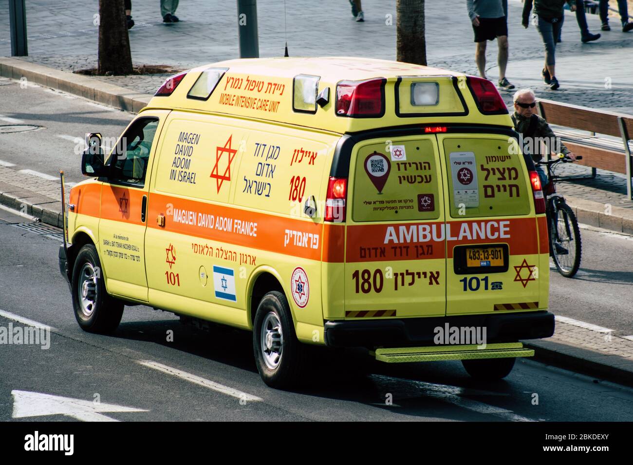 Tel Aviv Israel December 08, 2019 View of a Israeli ambulance rolling ...