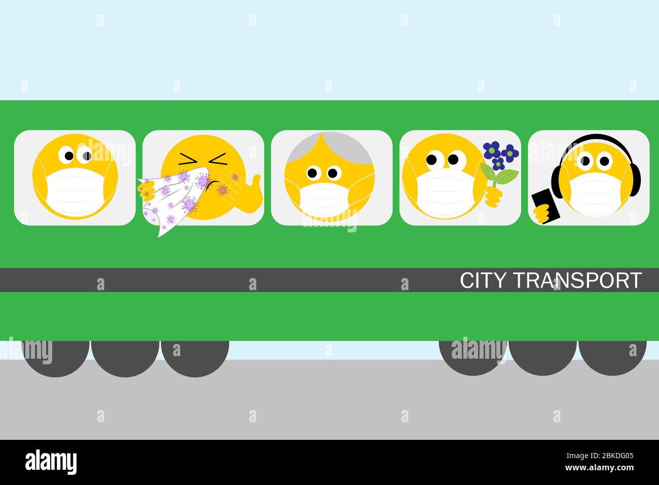 emoji wearing face masks on city transport one without face mask ...