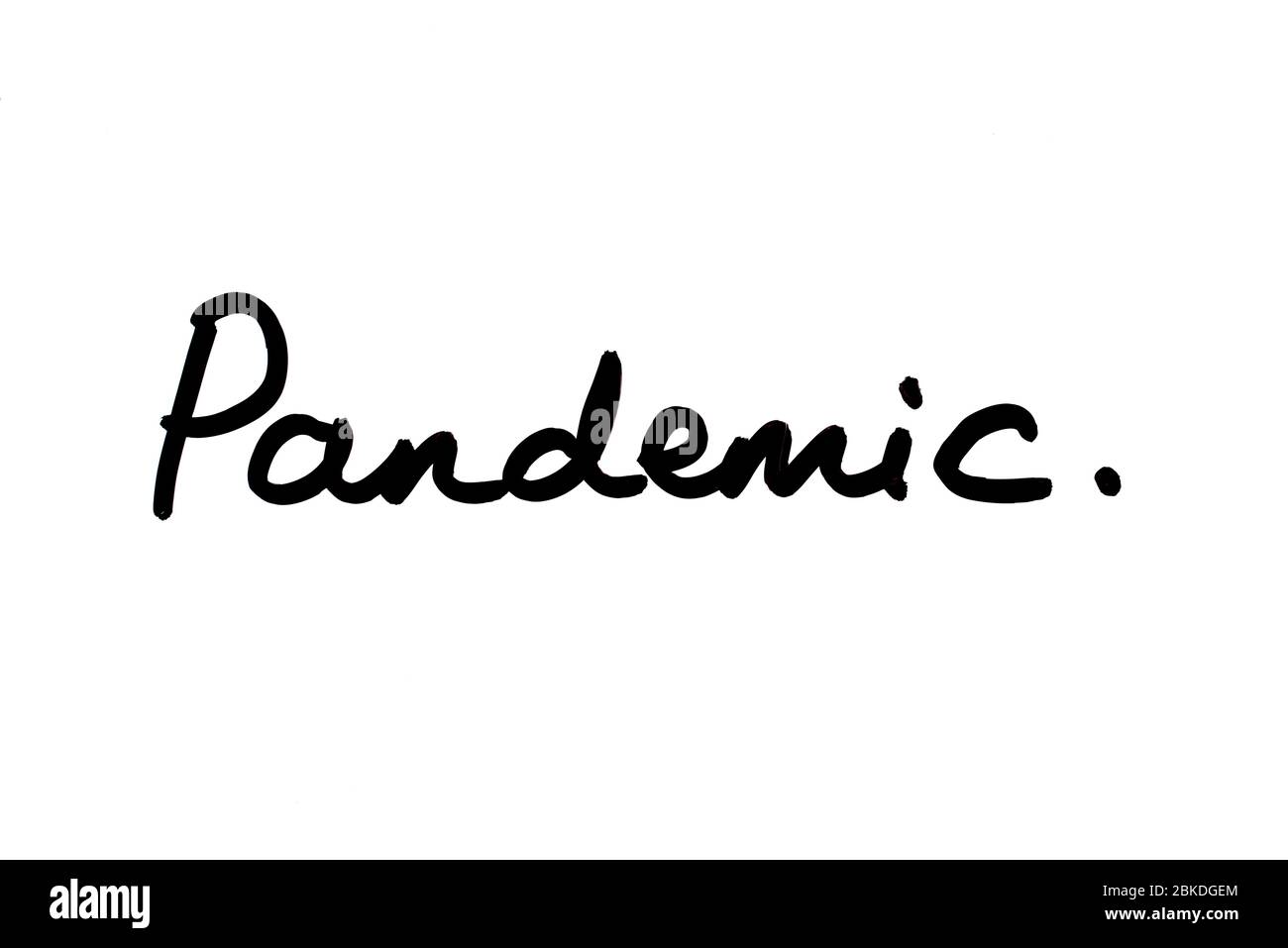 Pandemic handwritten on a white background Stock Photo - Alamy