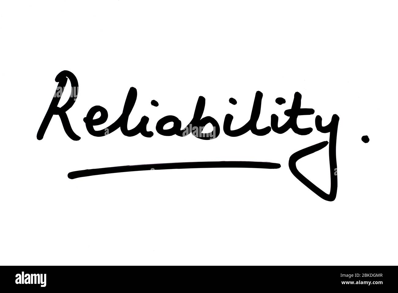 Reliability handwritten on a white background Stock Photo - Alamy