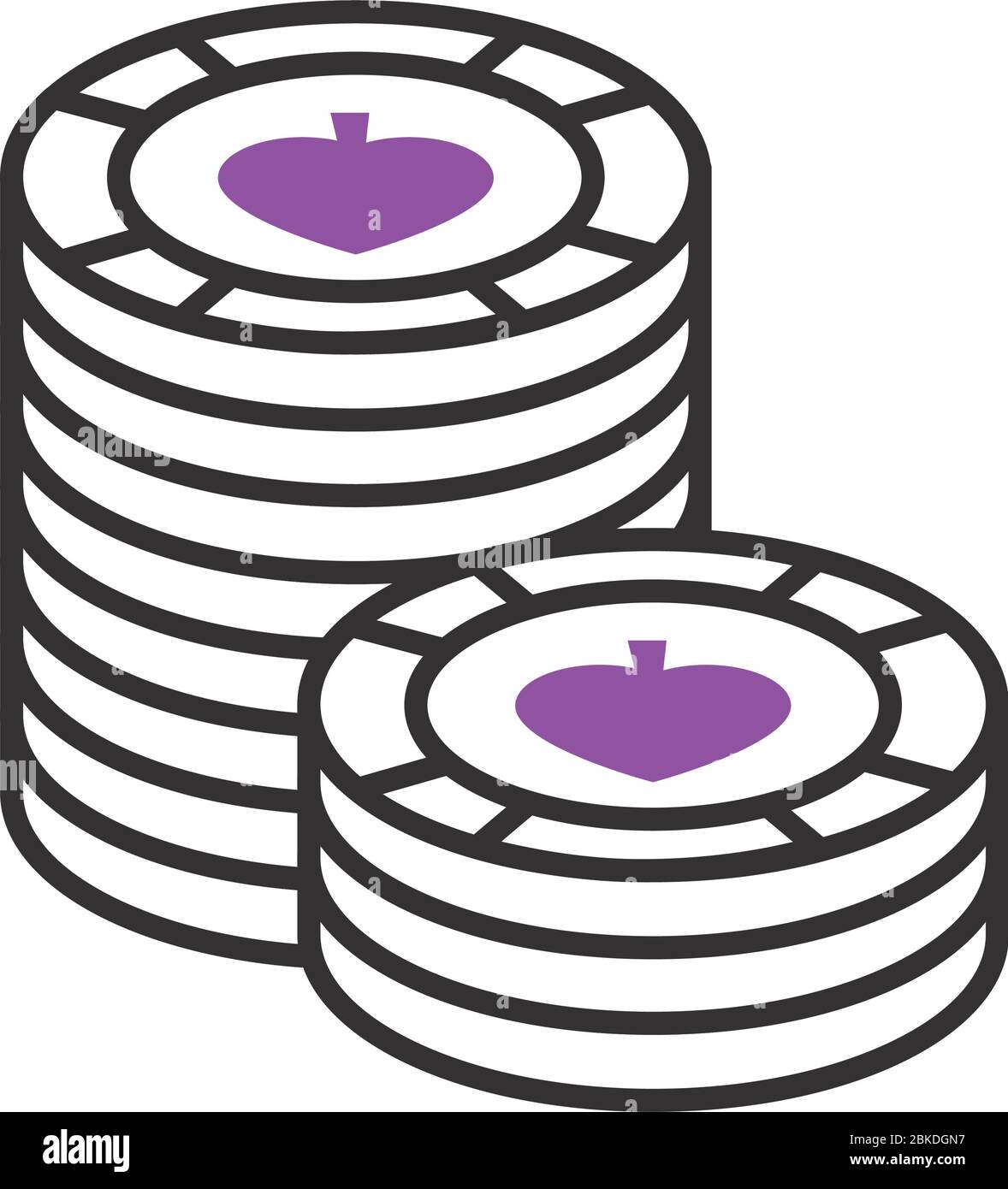 stack of casino chips icon over white background, half line half color ...