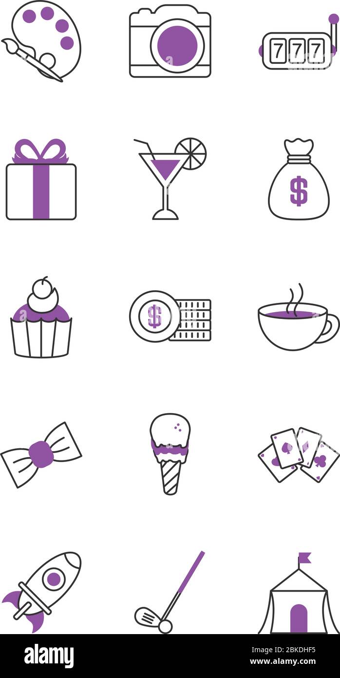 paint palette and gambling icon set over white background, half line ...