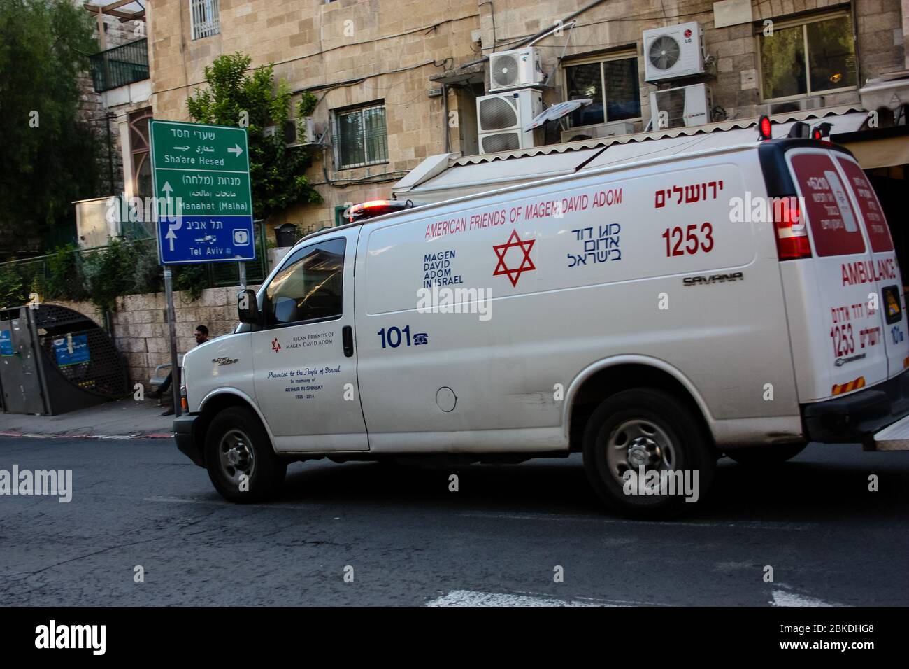 Jerusalem Israel April 24, 2018 View of a ambulance in the street of ...