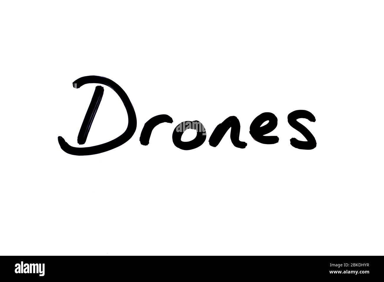 The word Drones, handwritten on a white background Stock Photo - Alamy