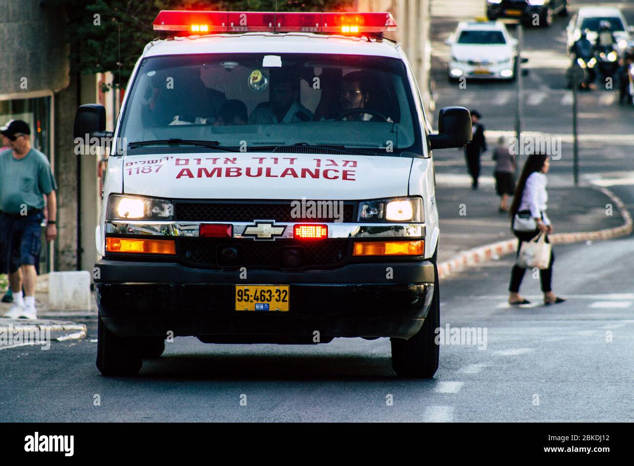 Jerusalem Israel June 19, 2019 View of a Israeli ambulance rolling in ...