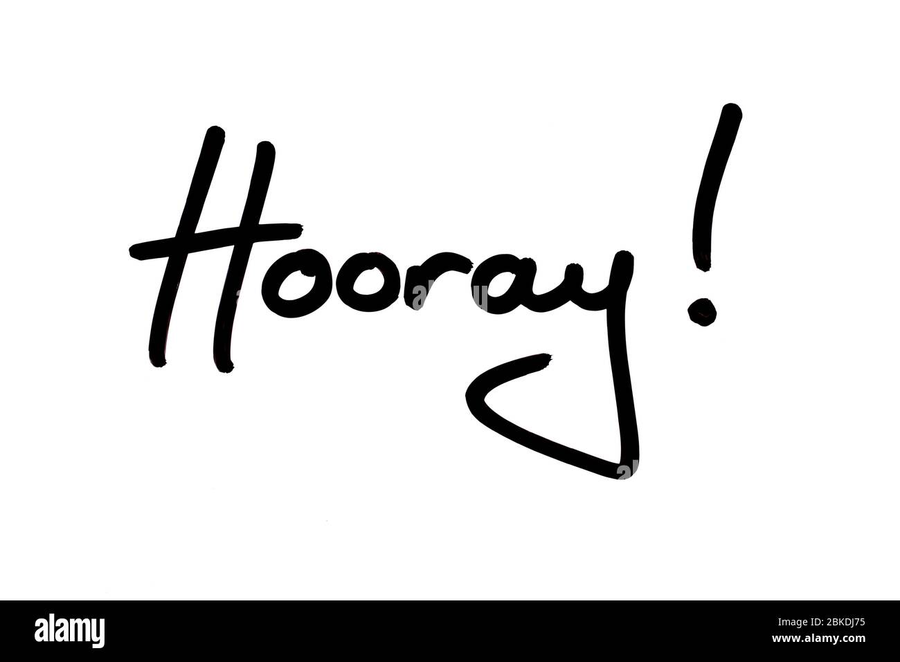 Hooray! handwritten on a white background Stock Photo - Alamy